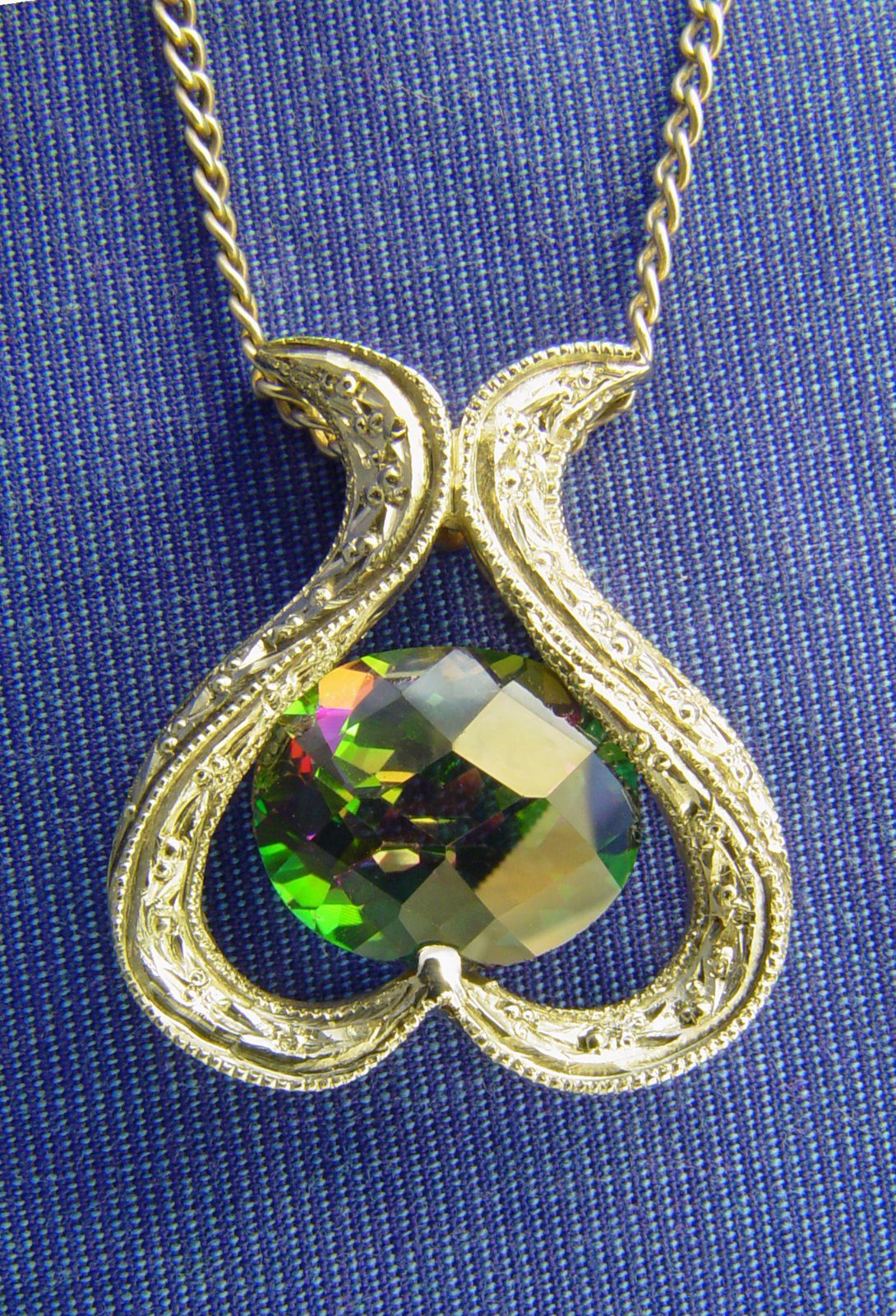 Green Iridescent Topaz Faceted, Surface coating in Necklace ...